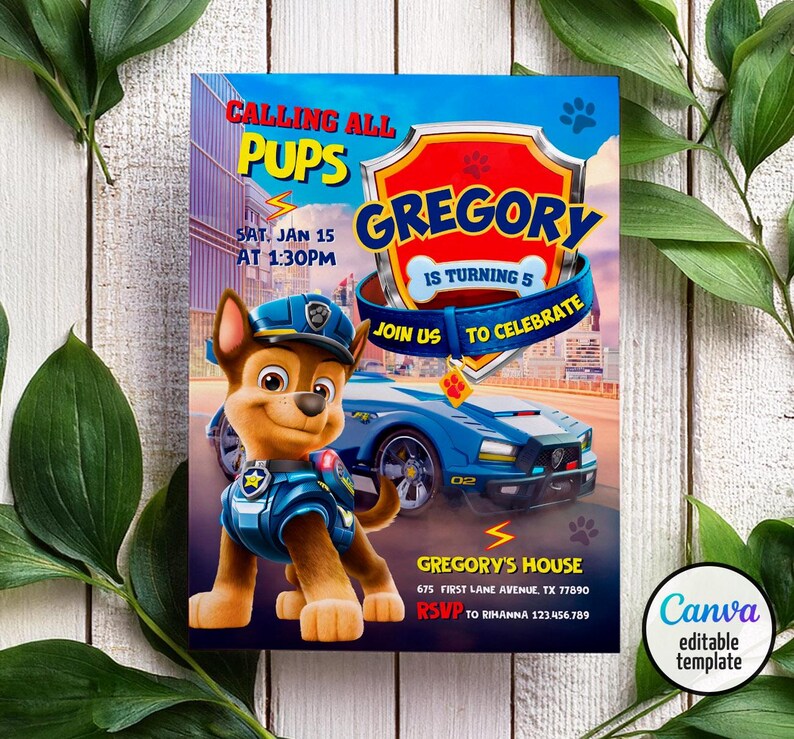 Printable Paw-ty Editable Invitation, Puppies Birthday Invite Boy Girl ...