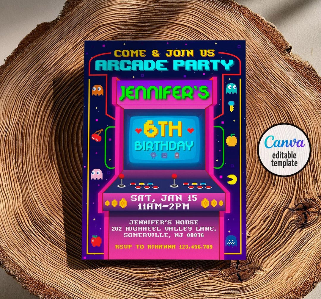 Arcade Invite, Gaming Birthday Invitation, Arcade Invitation, Gamer ...