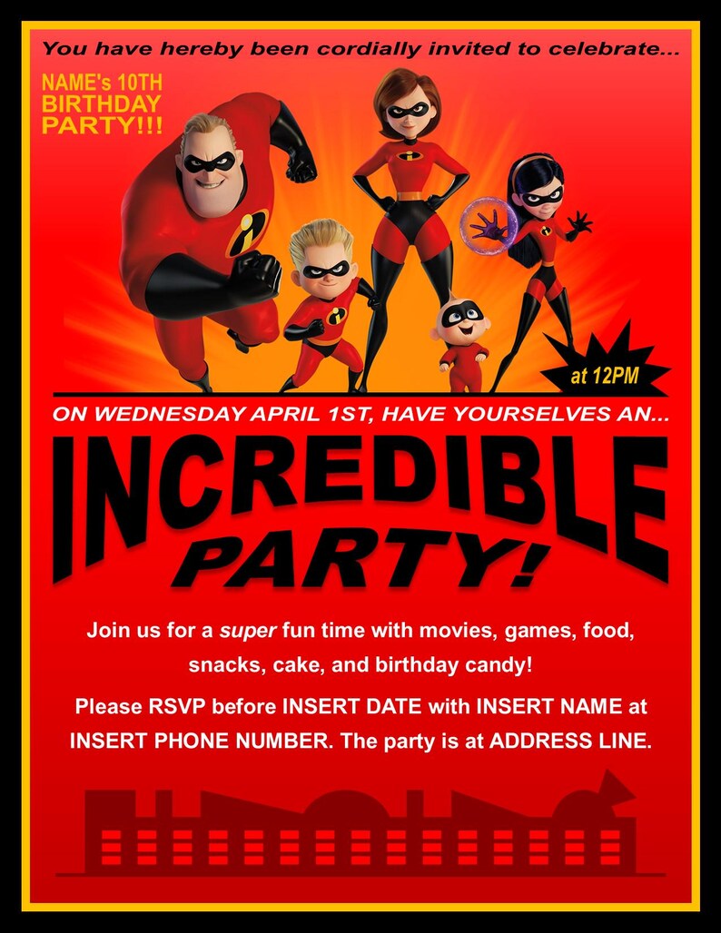 The Incredibles Party - Invitation Template - Etsy