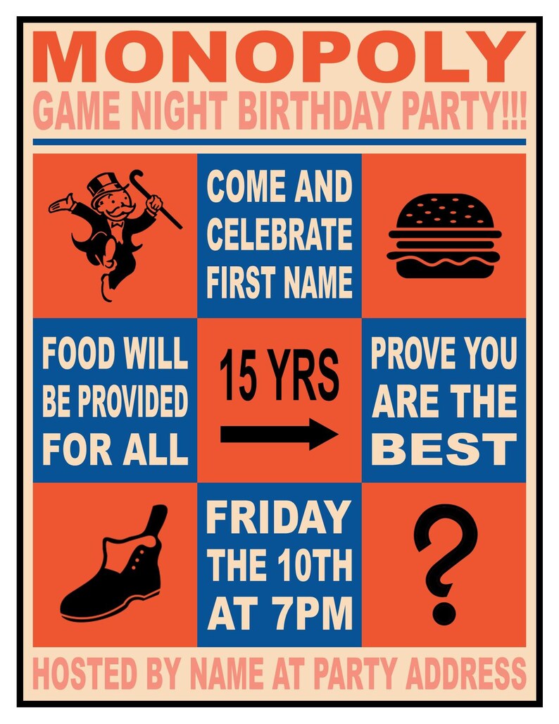Monopoly Party - Invitation Template - Etsy