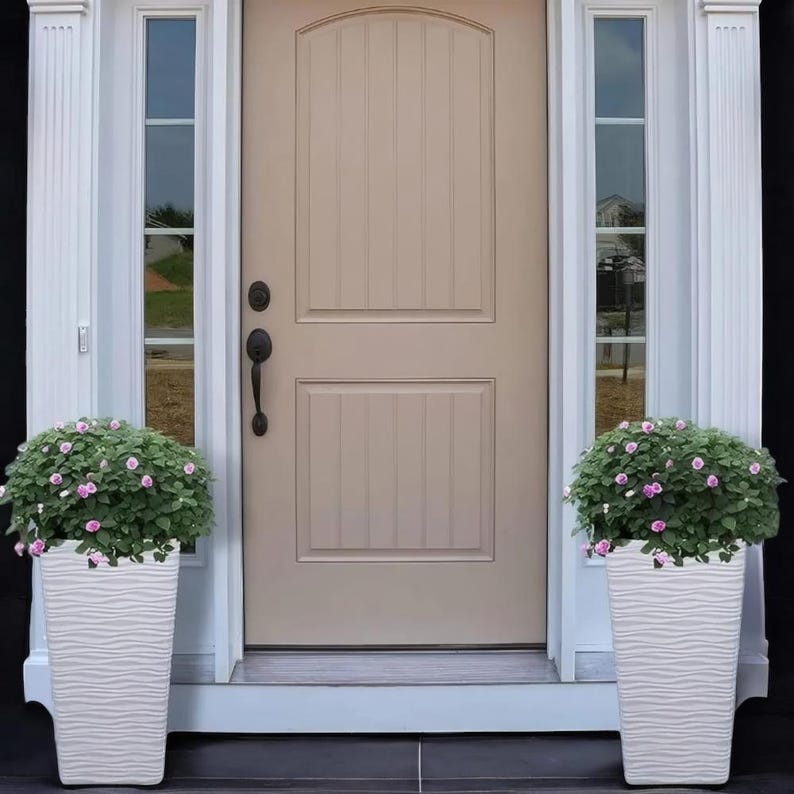 Set of 2 Tall Tapered Planters Modern White Square Flower Pots, Matte ...