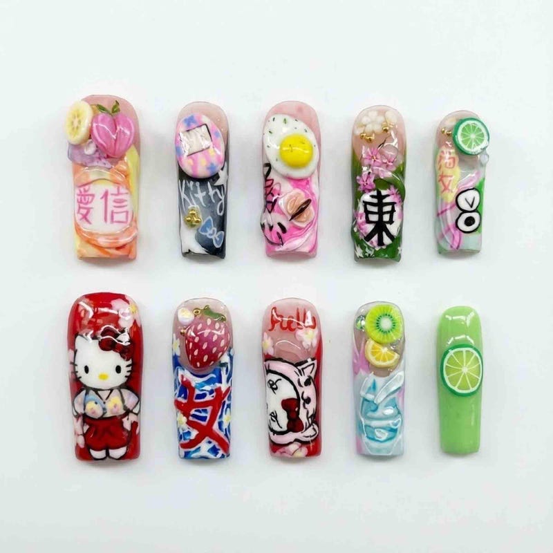 Gyaru Nails With Charms - Etsy