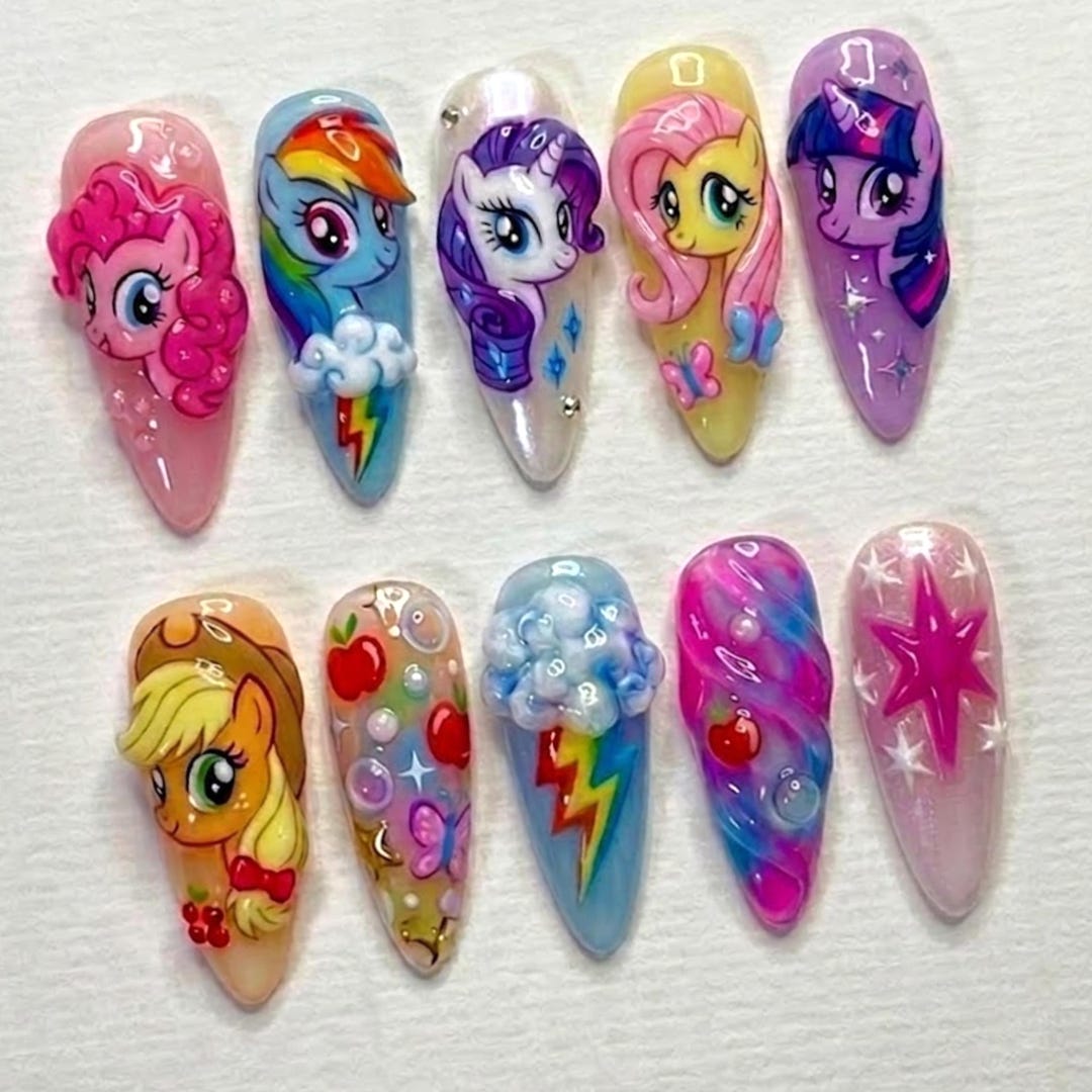 My Little Pony Press on Nails | Kawaii Pastel Stiletto Nails | 3D ...