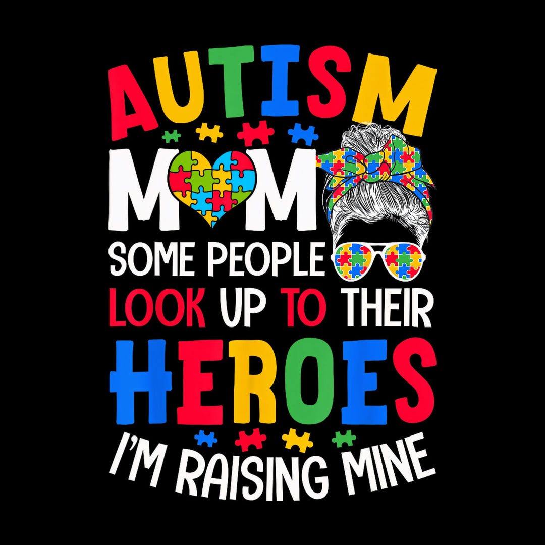 Autism Mom Raising Hero Groovy Messy Bun Autism Awareness Digital PNG ...