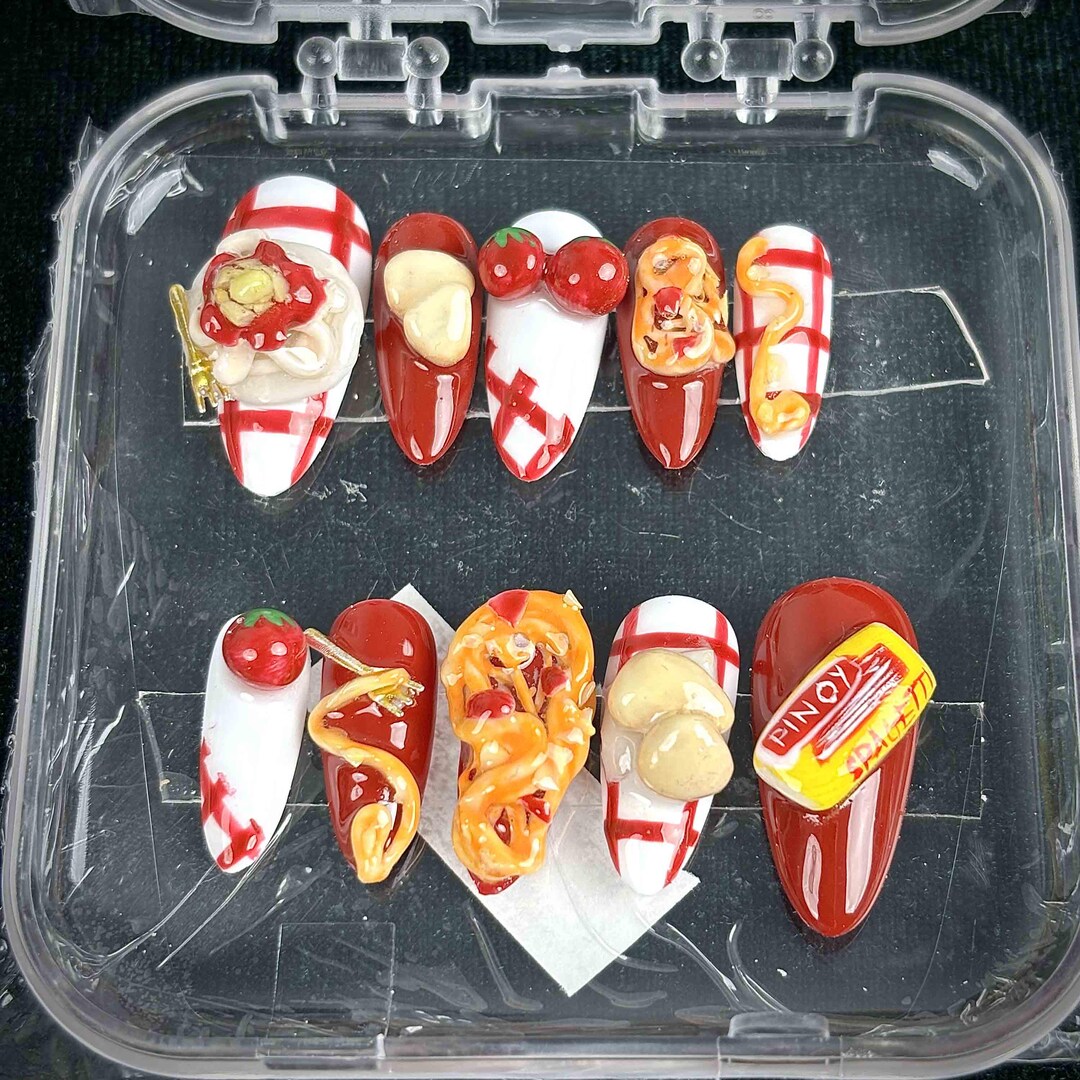 3D Spaghetti Press on Nails: Handmade Foodie Nail Art - Etsy