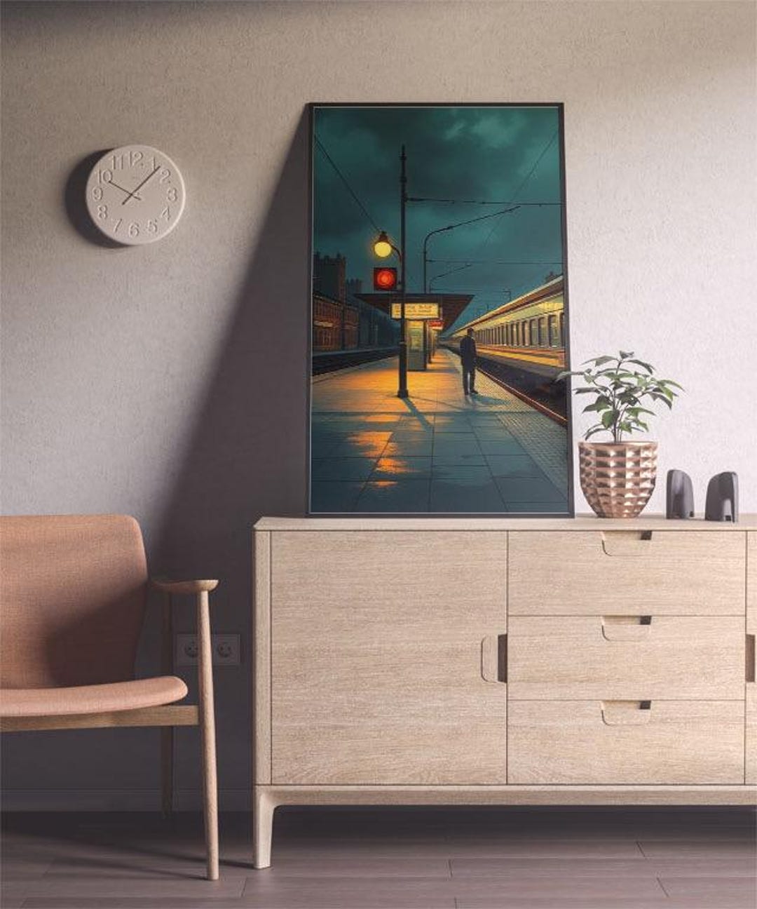 Waiting for the Train - Edward Hopper Inspired|rain Art Decor|train Art ...