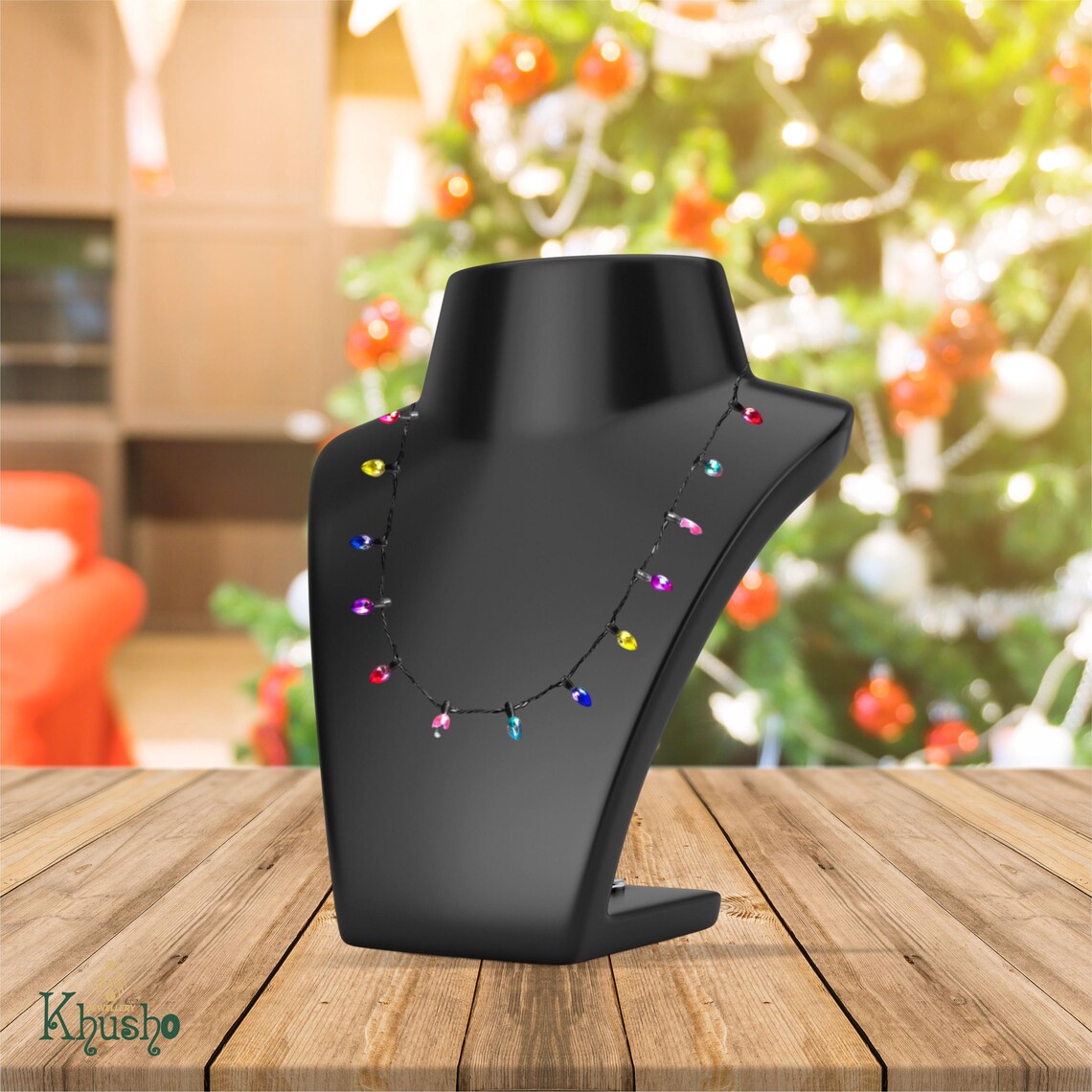 Colorful LED Christmas Lights Necklace Glowing Holiday Jewelry Festive ...
