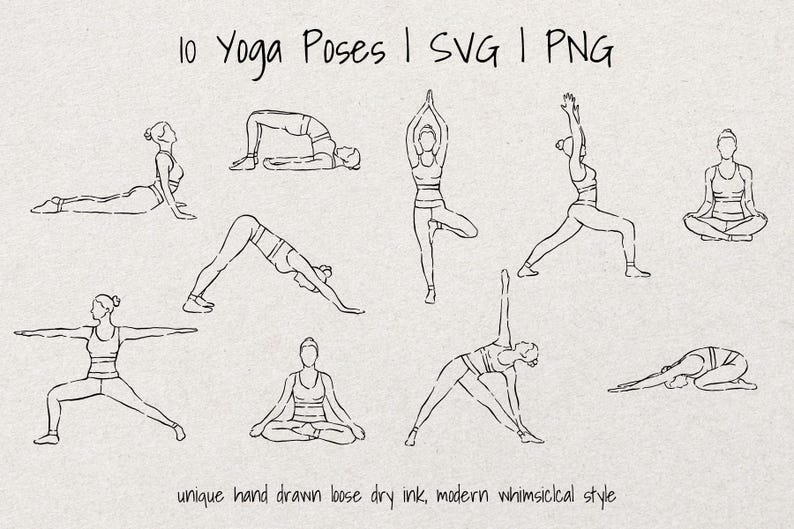 Hand-drawn Yoga Poses Clipart: Whimsical Ink Sketch (digital Download ...