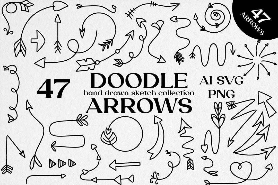 Doodle Arrows Bundle | Hand-drawn Sketch Arrows | 47 PNG & SVG Designs ...