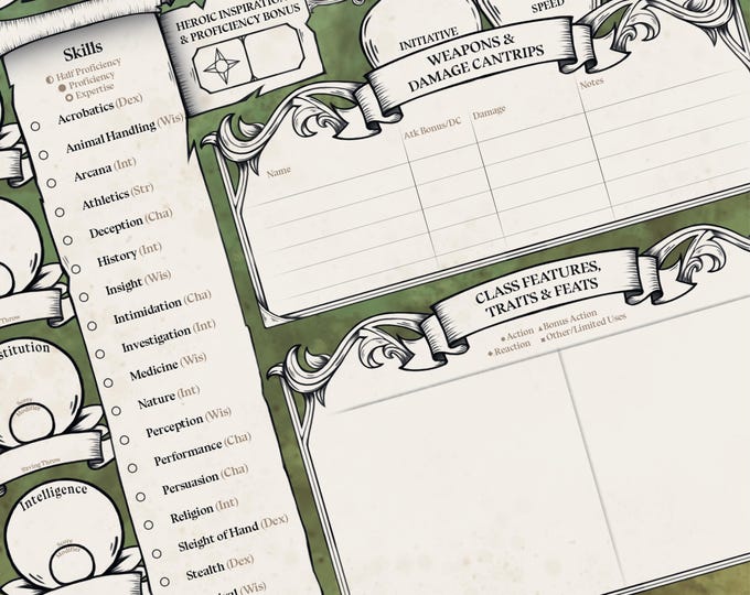 DND Character Sheets Wet Erase Plastic. Dungeon and Dragons 5e and 2024 ...