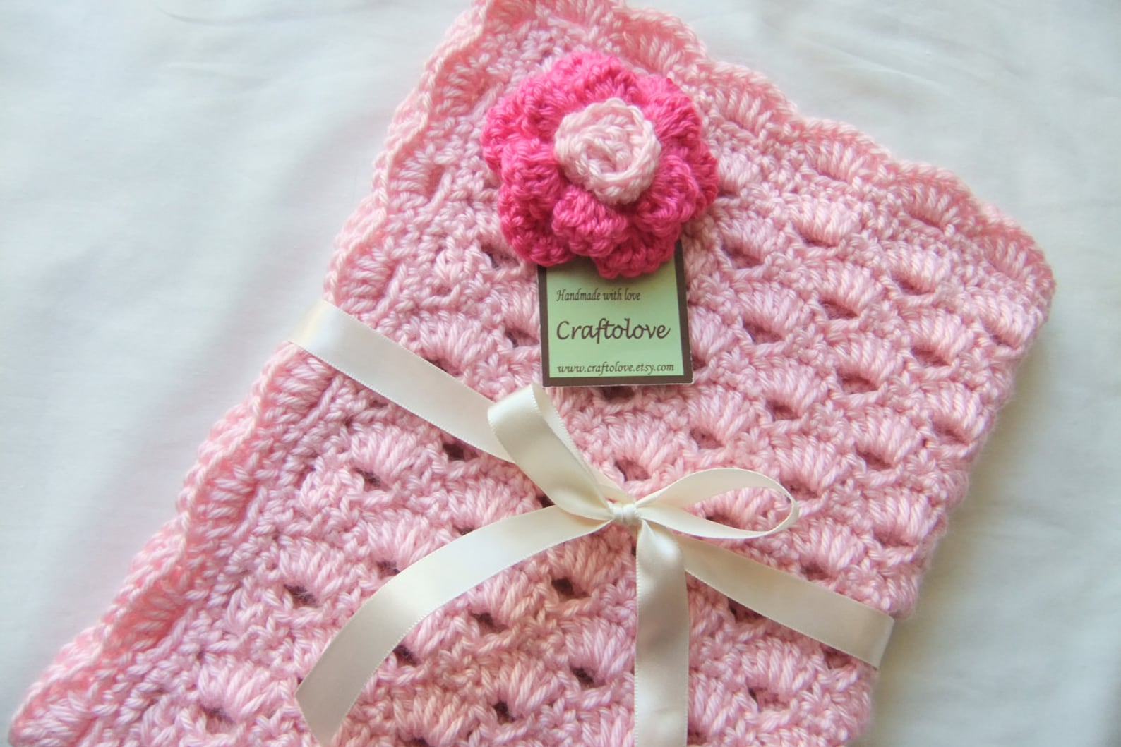 Baby Girl Blanket Crochet Baby Blanket Sweet Pink Arch Shells Stroller ...
