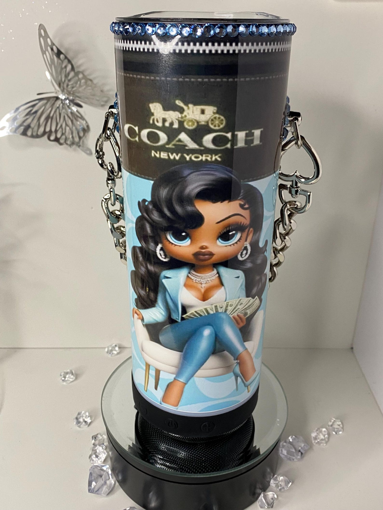 Betty Boop Designer Coach Bluetooth Tumbler Purse W/ Chain "boss Babe ...