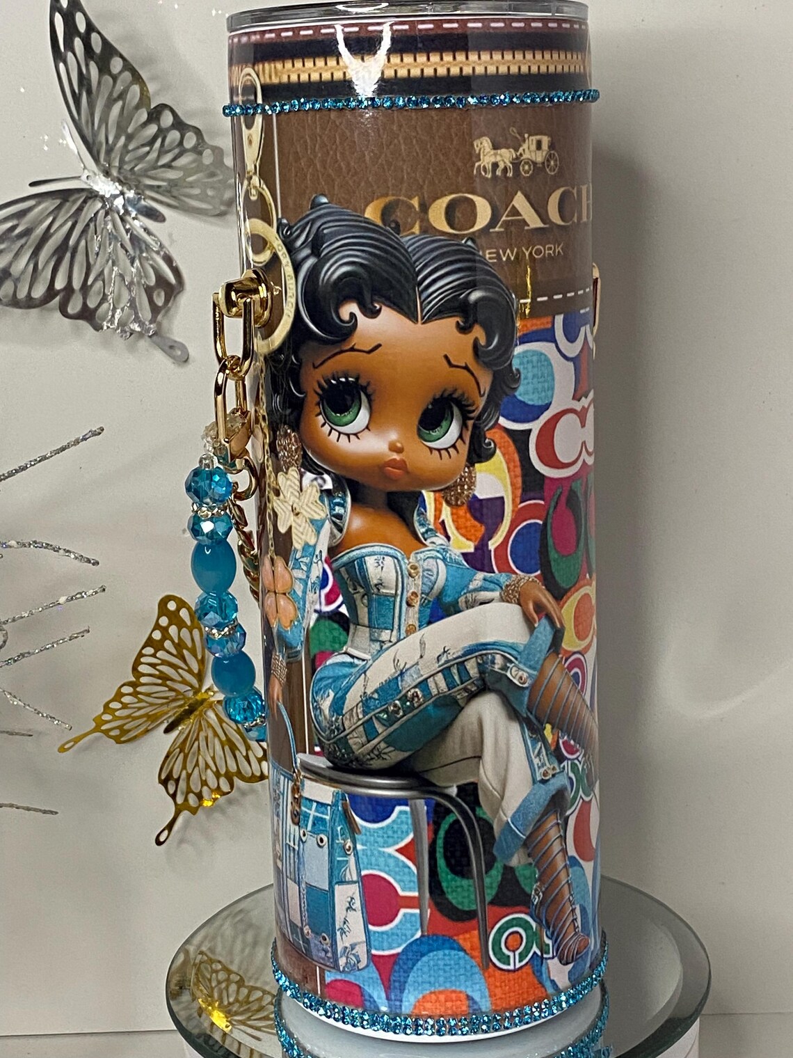 Betty Boop Designer Coach Tumbler Purse 20 Oz W/ Detachable Link Chain ...