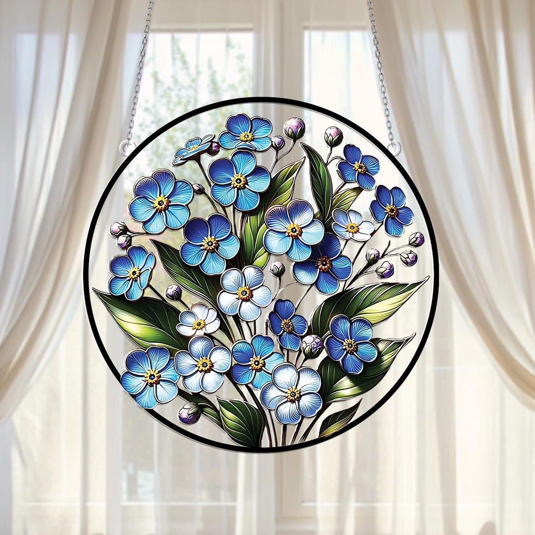 Blue Forget-me-not Flowers Window Hanging Decor, Flowers Forget-me-not ...