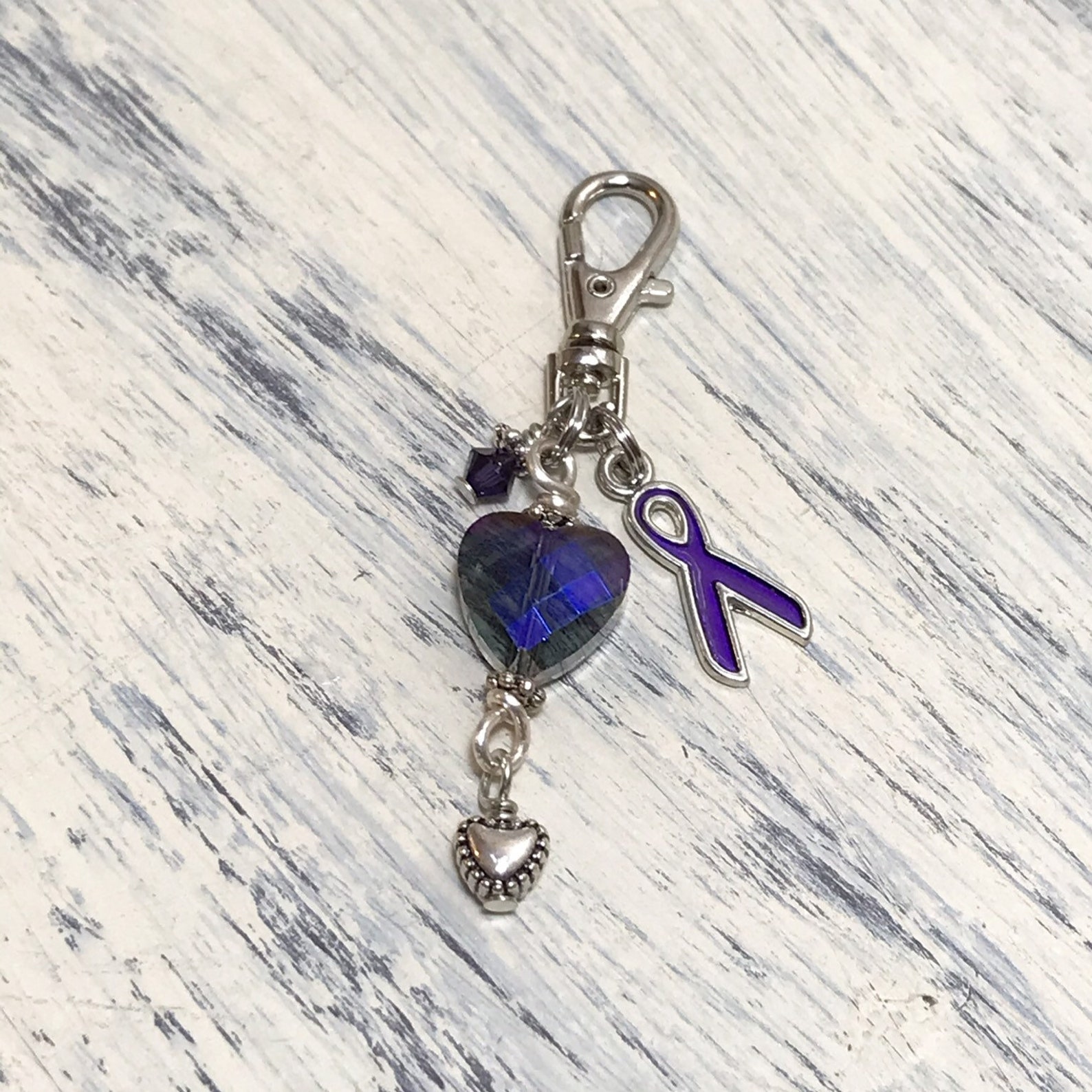 Purple Ribbon Awareness Heart Zipper Pull Purple Alzheimers - Etsy