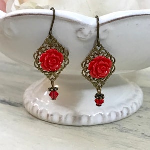 Red Rose Earrings - Etsy