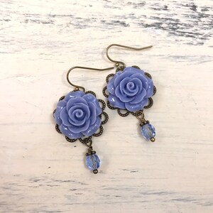 Vintage Style Denim Blue Rose Womens Necklace and Earring Set, Indigo ...