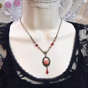 Red Rose Cameo Women's Necklace, Vintage Style, Rose Jewelry, Red ...