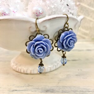 Vintage Style Denim Blue Rose Womens Necklace and Earring Set, Indigo ...