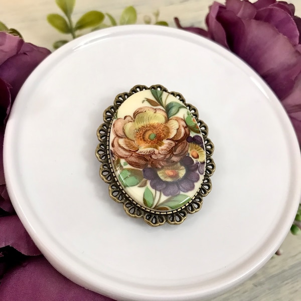 Flower Cameo Brooch - Etsy