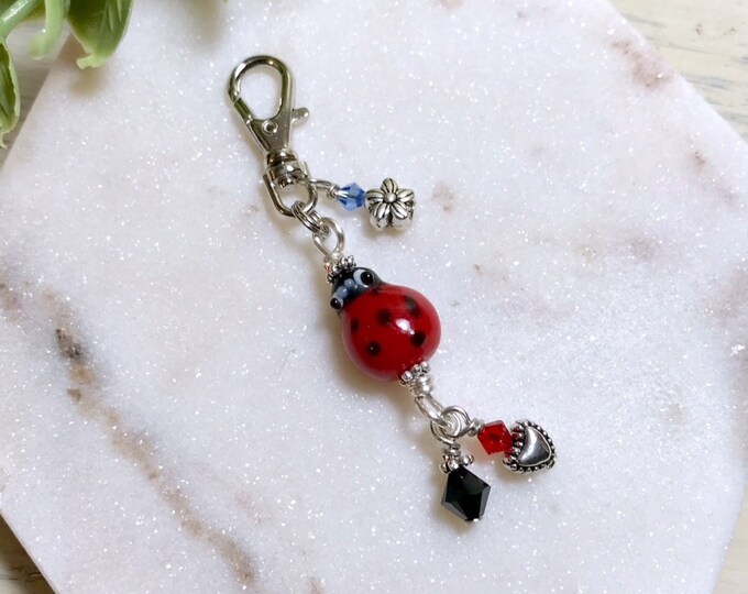 Ladybug Zipper Pull, Beaded Zipper Pull, Bag Pull, Ladybug Charm, Lady ...