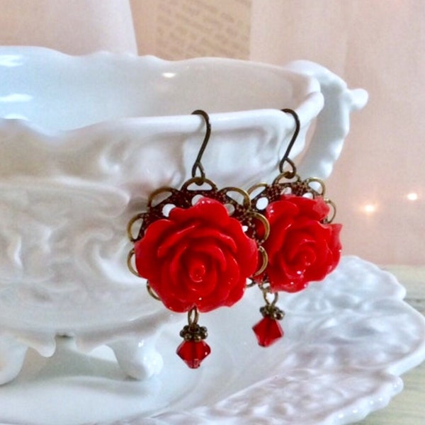 Rose Red Earrings - Etsy