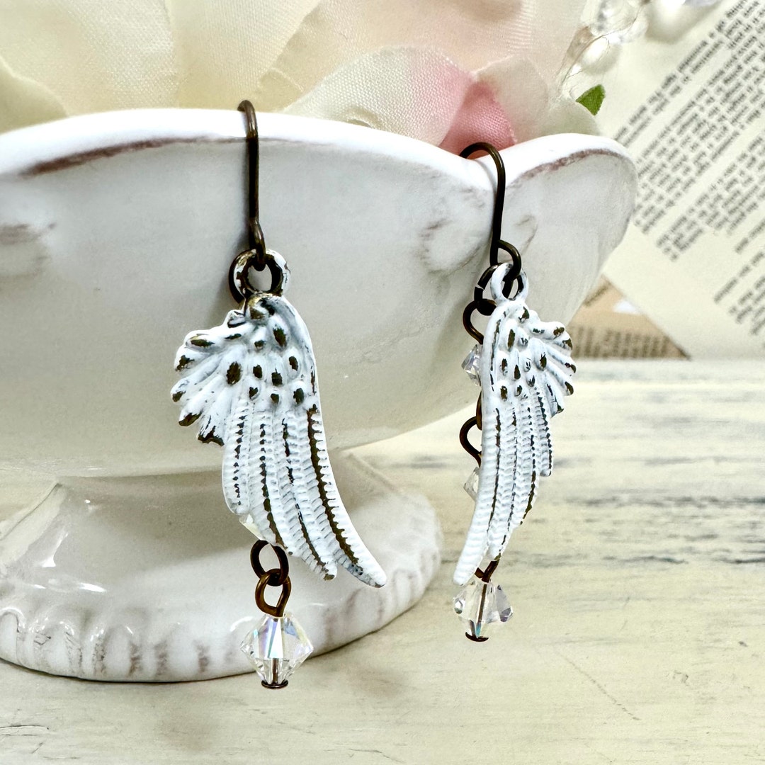 White Angel Wing Women’s Earrings, Feather Earrings, Boho Style ...