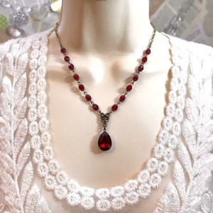 Dark Red Sparkly Teardrop Beaded Women’s Necklace Earring Set, Siam ...