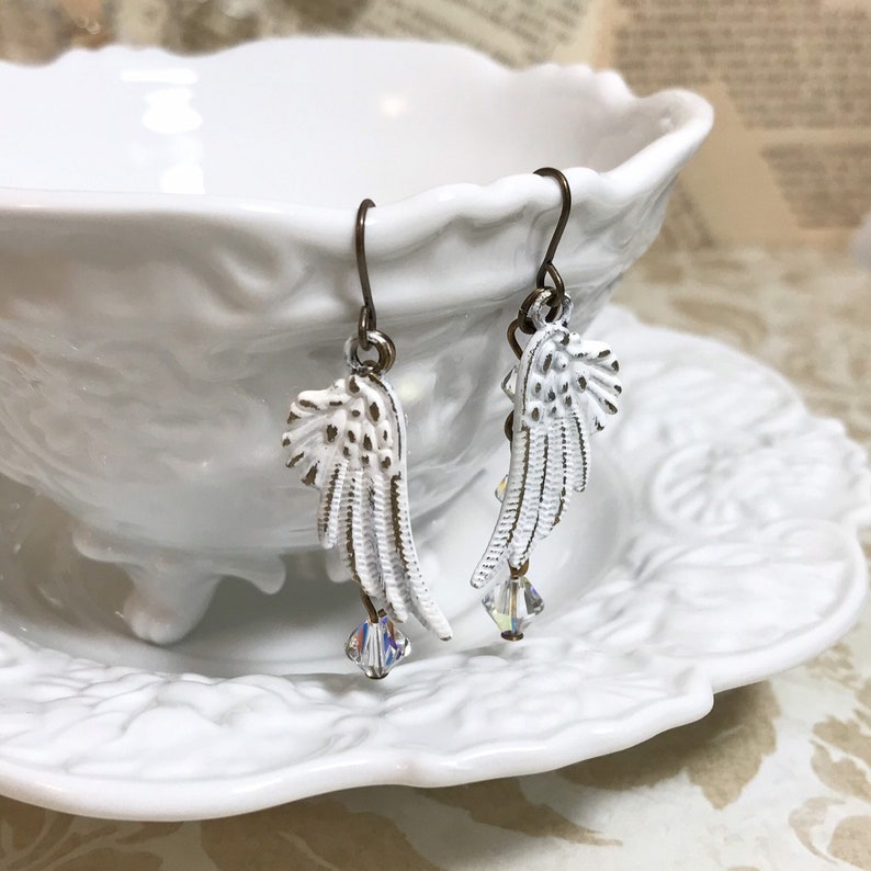 White Angel Wing Women’s Earrings, Feather Earrings, Boho Style ...