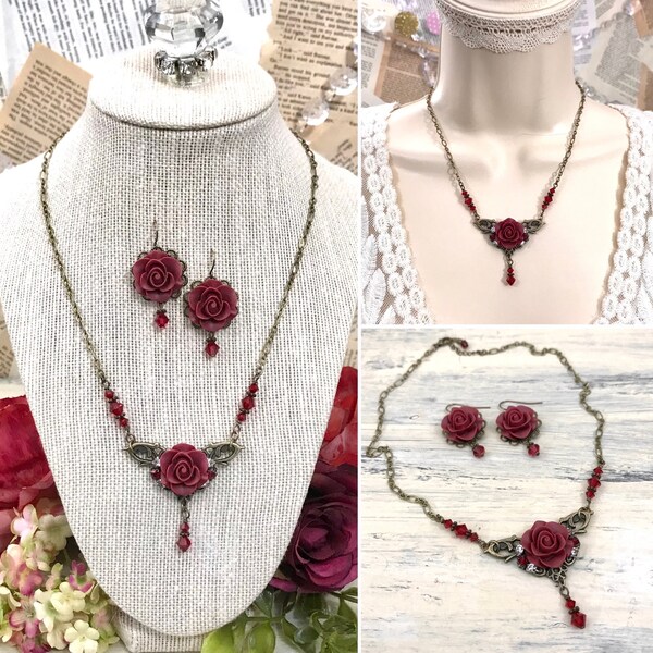 Red Rose Necklace - Etsy