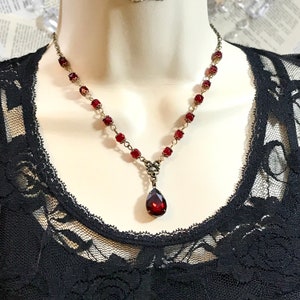 Dark Red Sparkly Teardrop Beaded Women’s Necklace Earring Set, Siam ...