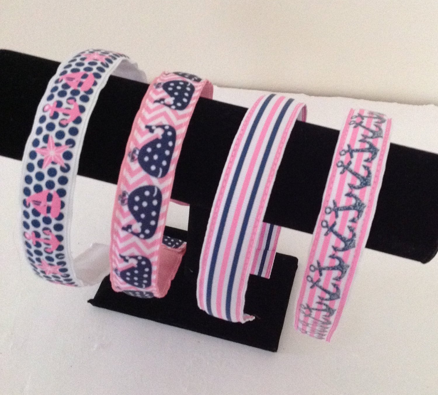 Preppy Nautical Headband Collection in Navy and Pink Whales - Etsy