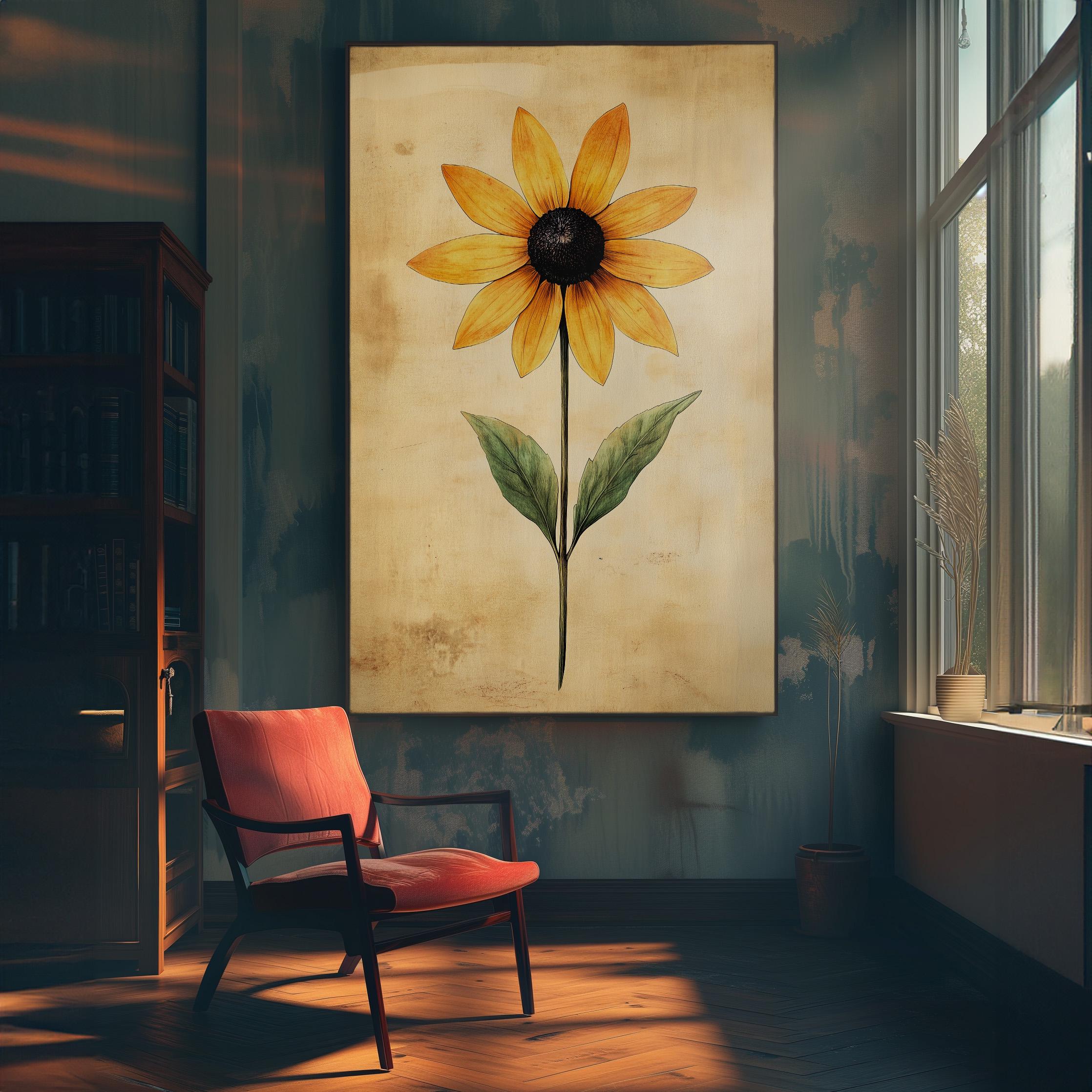 Poster Yellow Black Eyed Susan Vintage Beige Minimal, Interiors Gift ...