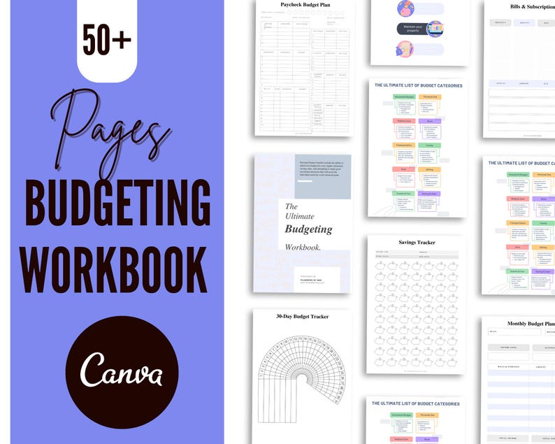 Page Budgeting Workbook | Printable Financial Planner | Monthly Budget ...