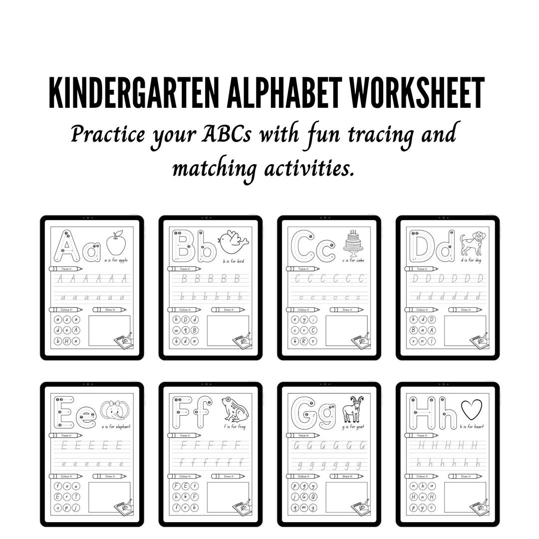 Kindergarten Alphabet Worksheet | ABC Tracing & Matching Activities ...