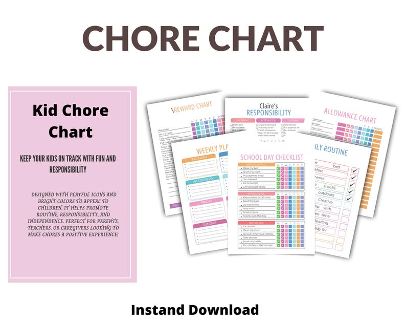 Editable Kids Chore Chart Printable | Responsibility & Reward Chart ...