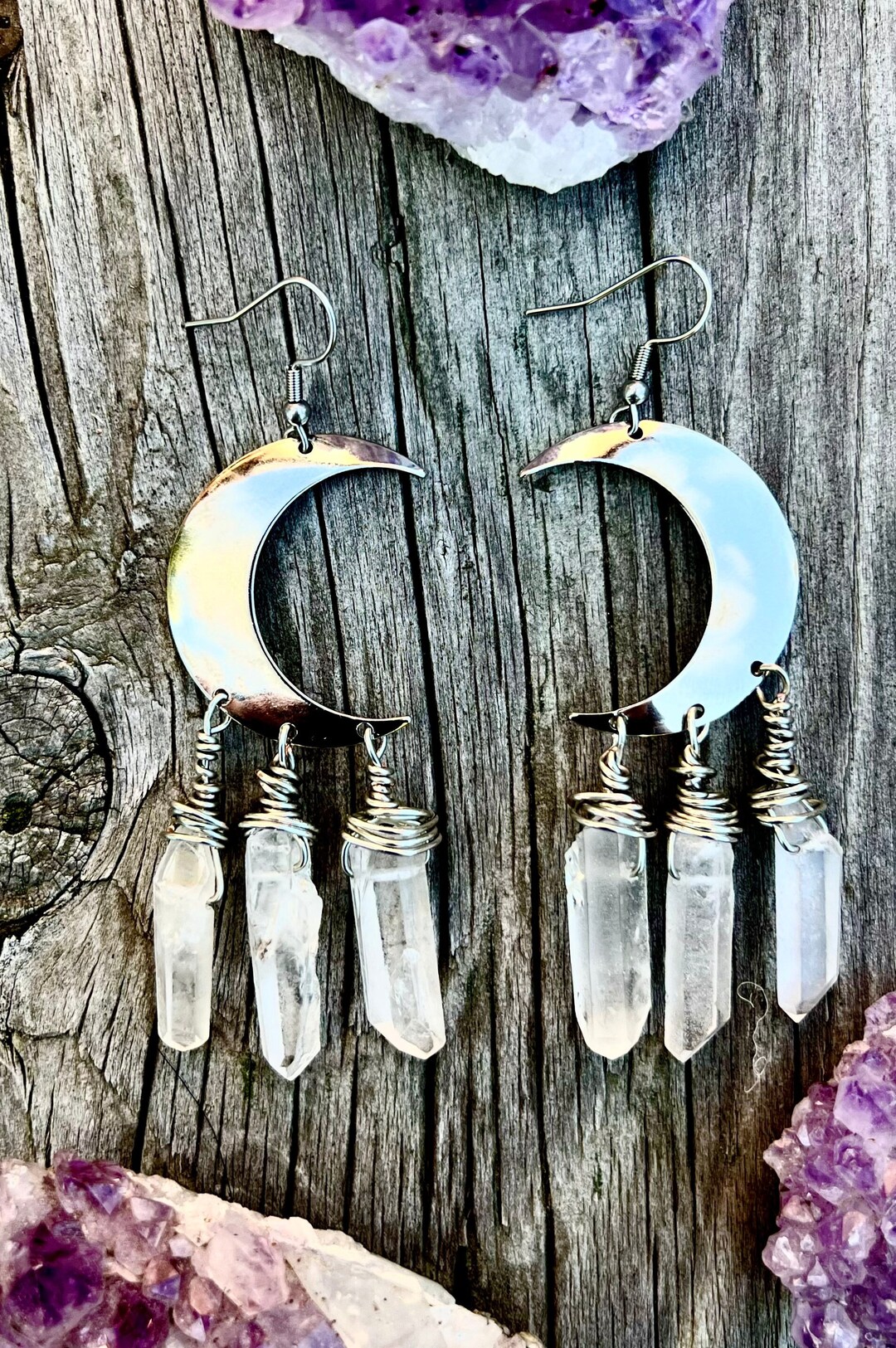 Celestial /stone/ Sparkle/ Crystal/ Moon/ Dangle/ Earrings/ - Etsy Denmark