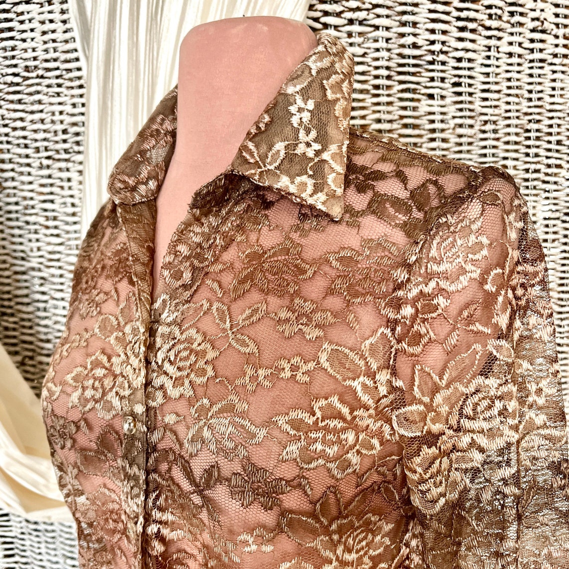 Vintage Lace Top Sheer Cut Out Rhinestone Button Front - Etsy