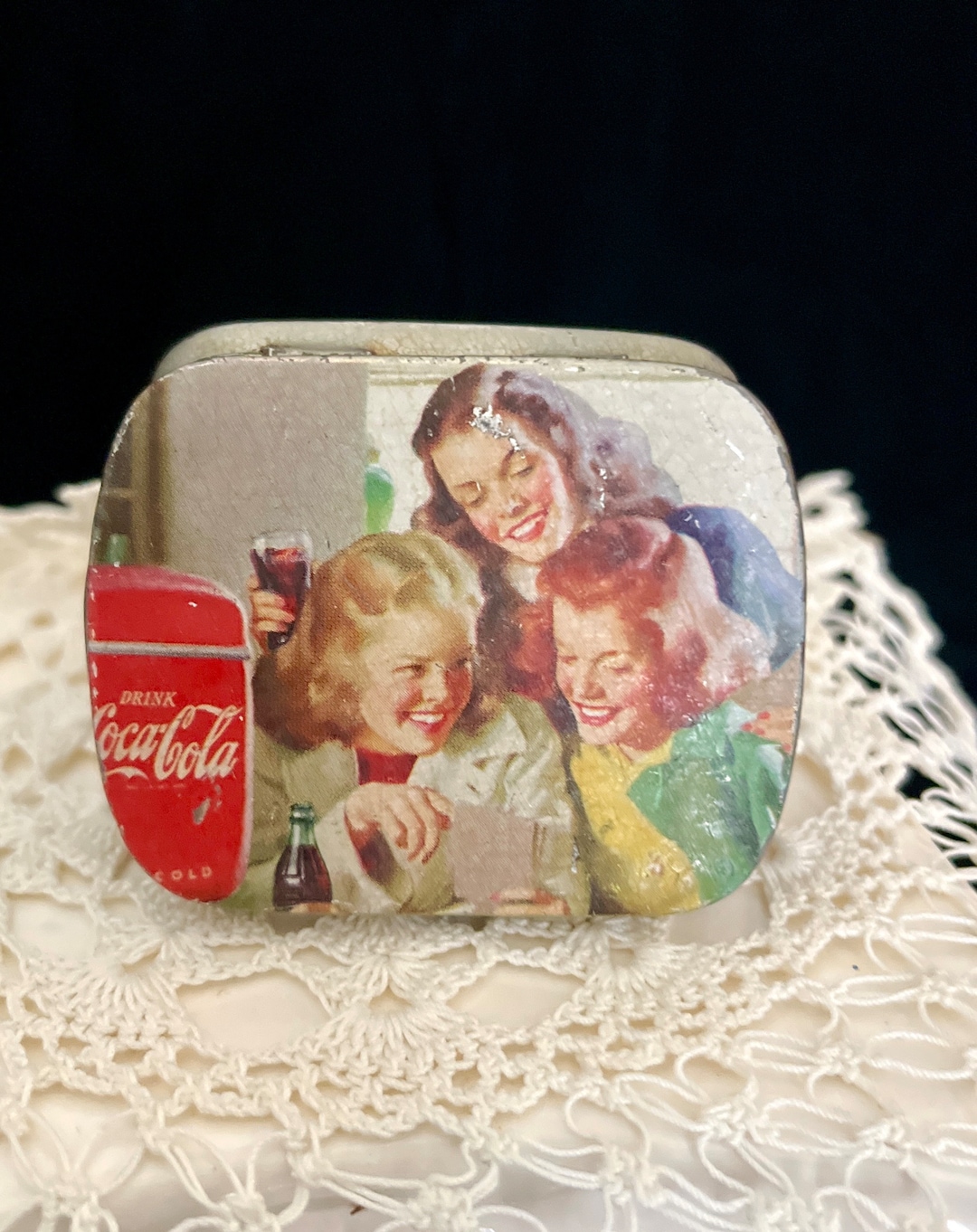Vintage Coca Cola Compact Pill Box Collectible Tin Chippy Advertising 40s 50s Rustic Etsy