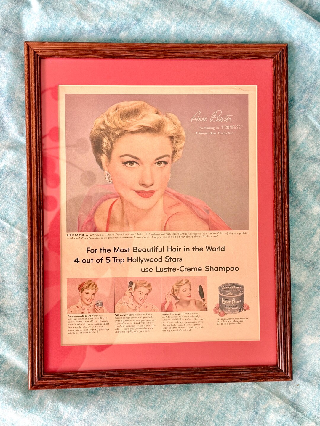 Framed Vintage Shampoo Ad: Anne Baxter, Mid Century Modern Wall Decor ...