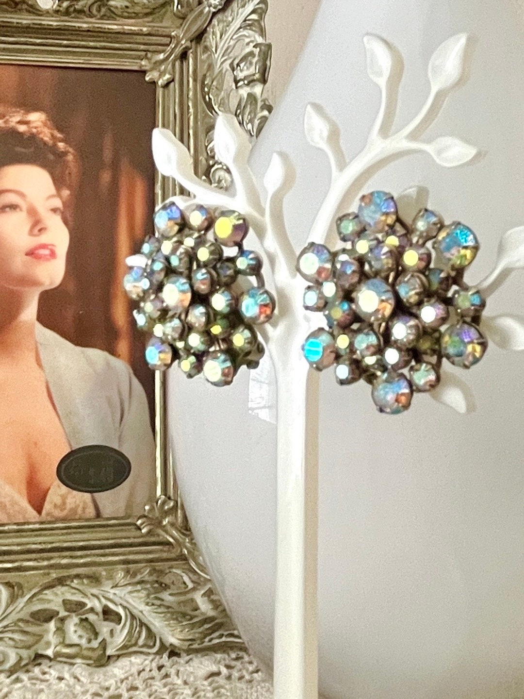 Bling Earrings, AB Iridescent Stones, Faceted, Sparkly Rhinestones, Pin ...