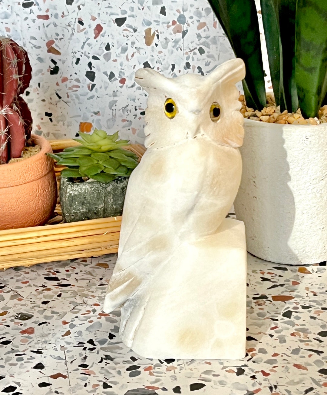 Carved Stone Owl, Alabaster Natural Stone, Sculptural, Granite, Vintage ...