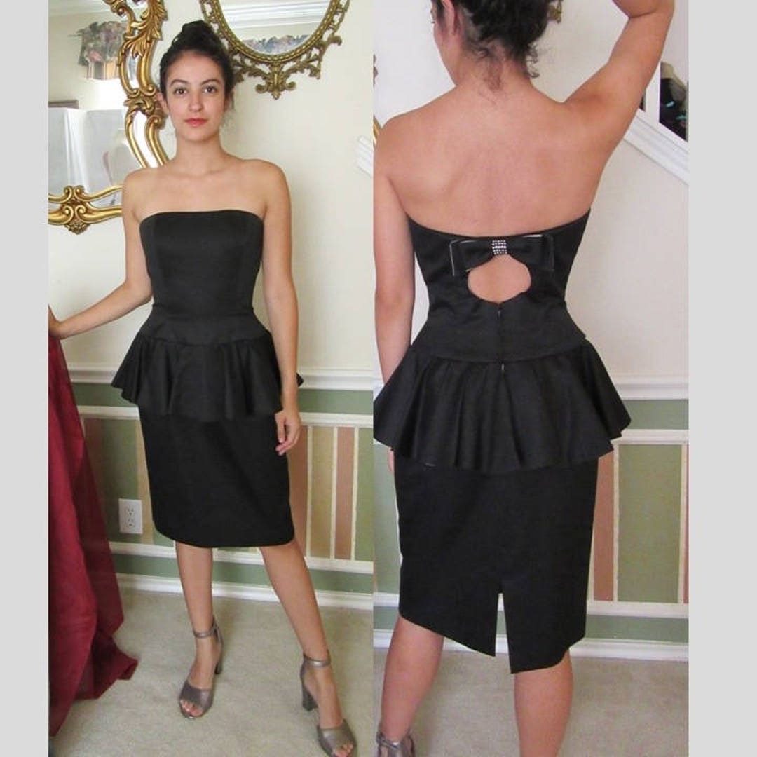 Strapless Silk Cocktail Dress, Bustier, Peplum, Open Back, LBD, AJ Bari ...