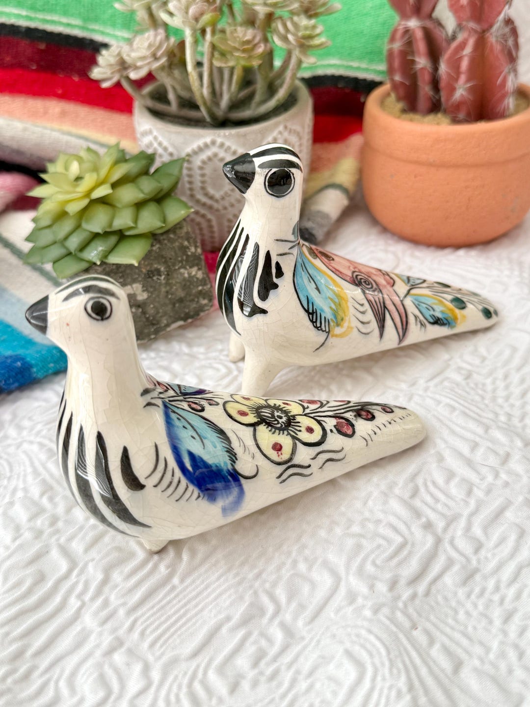 Mexican Pottery Doves, Lovebirds, Pair, Hand Painted Birds Vintage 60s ...