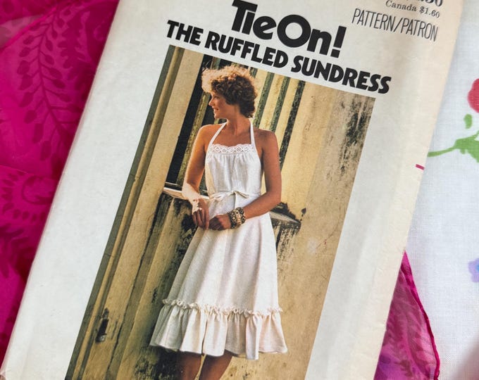 Vintage Sewing Pattern, Wrap Dress, Sun Dress, Halter, Wide Ruffle ...