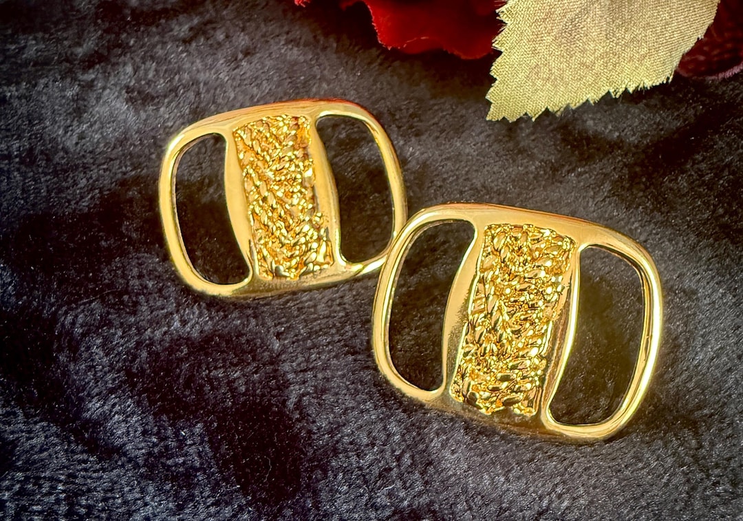 Vintage Gold Tone Shoe Clips, Textured Cut Out Design, Mod Geometric ...