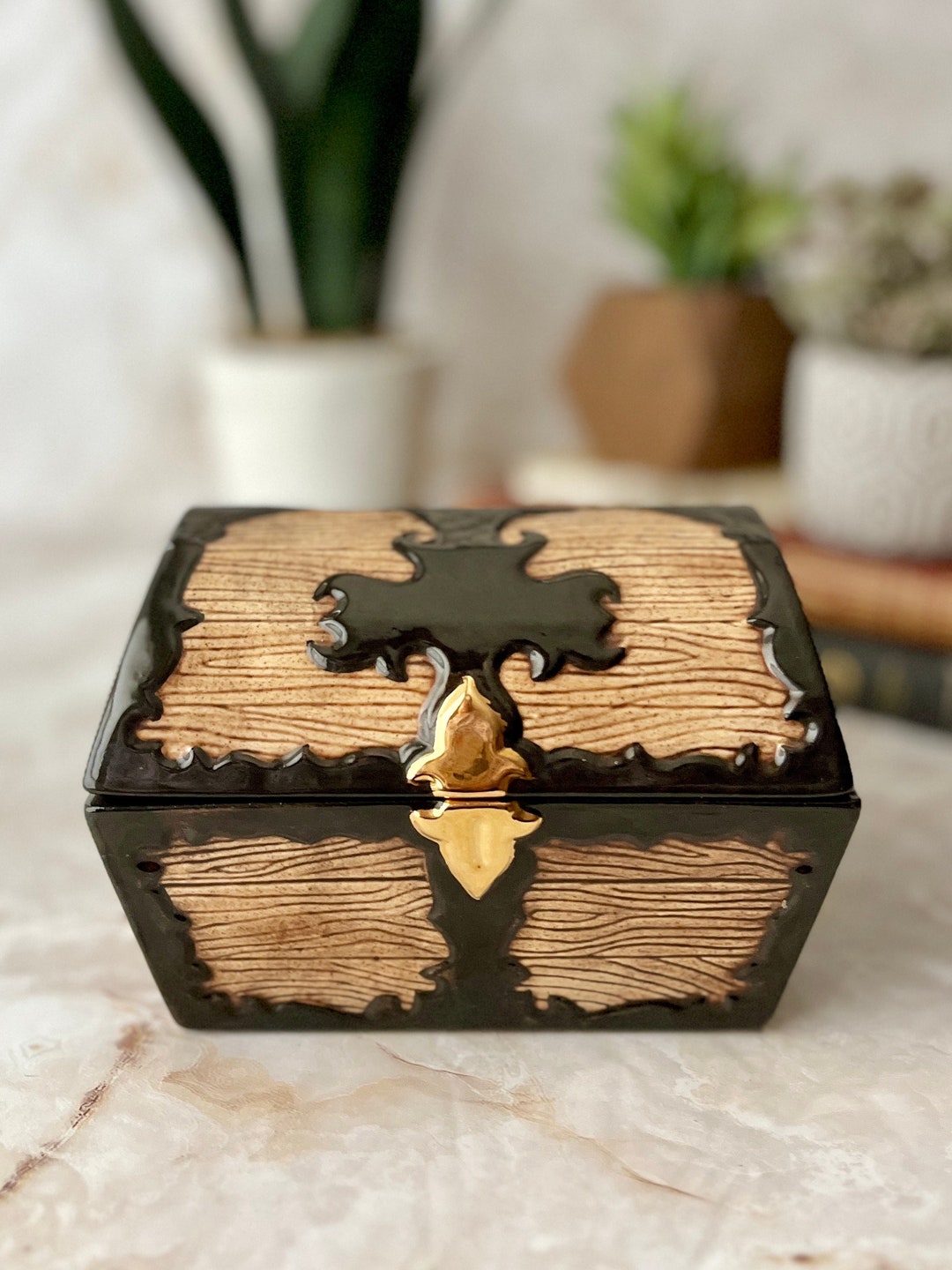 Ceramic Treasure Chest, Trinket Box, Jewelry Box, Hand Painted, Artisan ...