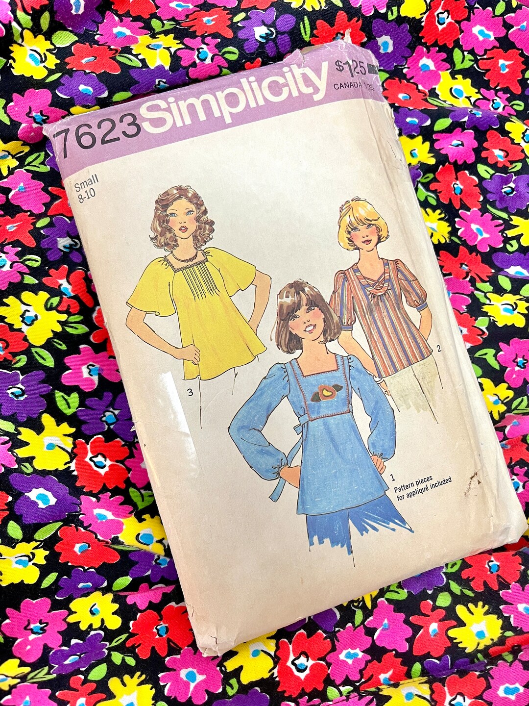 Vintage 70s Simplicity 7623 Sewing Pattern: Boho Tops, Appliques (size ...