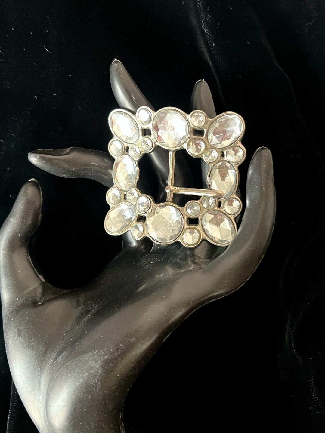 Bling Rhinestone Belt Buckle, Large Faceted Clear Gems, Vintage 60s 70s ...