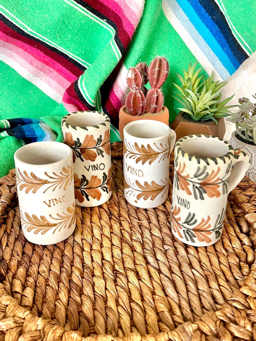 Mexican Pottery Cups, Mugs, Talavera Mexico, Vino Wine, Hand Painted ...